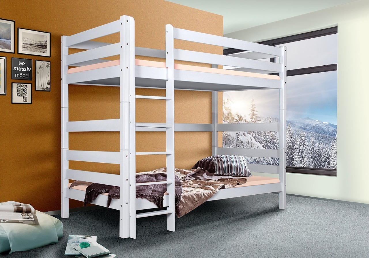 Poschodová posteľ pre dospelých Oliver 2 Biela z masívu buka